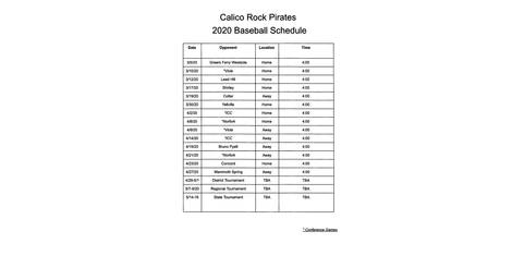 2020 Baseball Schedule - Calico Rock Public Schools - Calico Rock, Arkansas